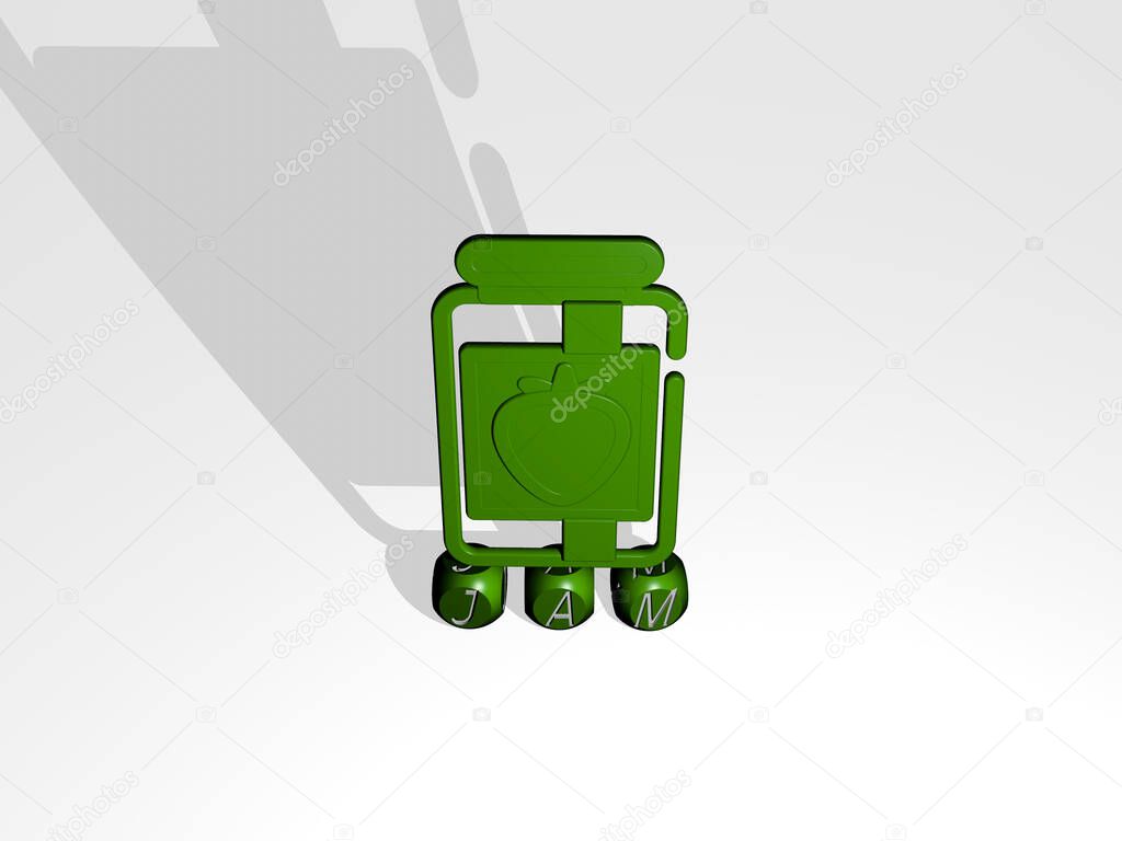 Representación 3D de JAM con icono en la pared y texto arreglado por ...