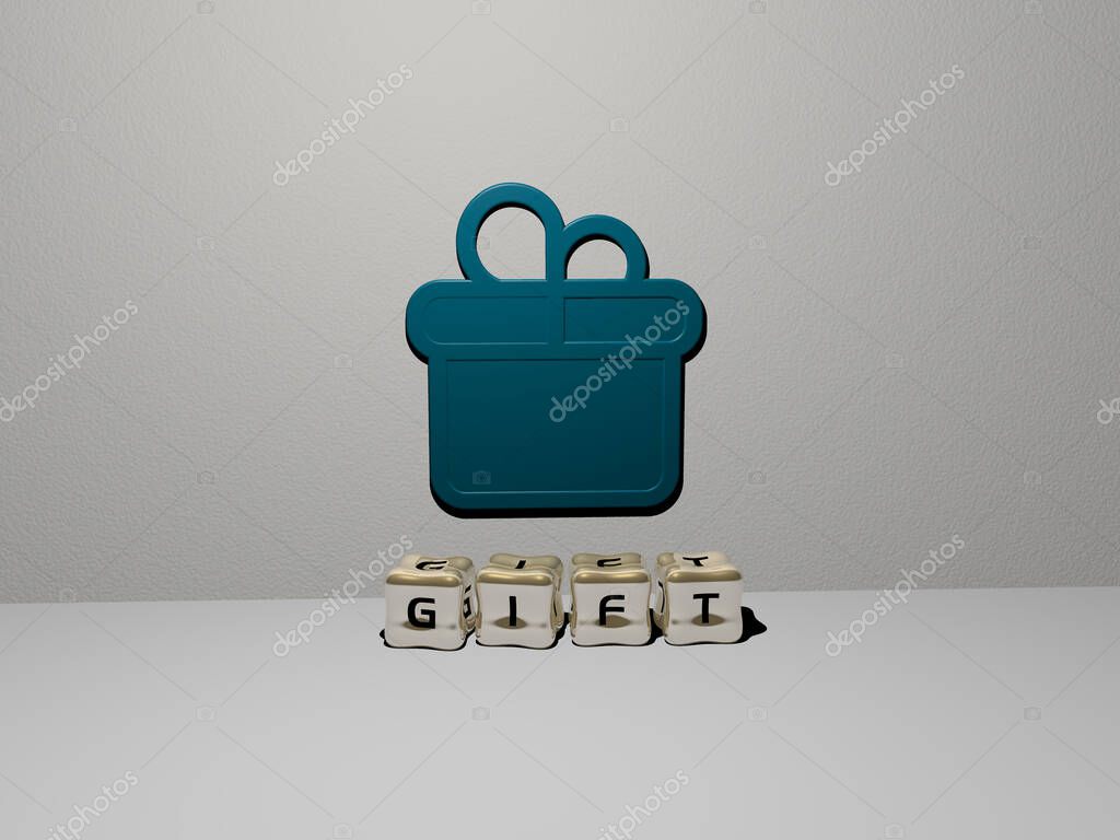 Ilustración 3D de gráficos GIFT y texto realizado por letras de dados ...