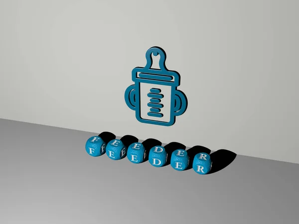 3D illustration of FEEDER graphics and text made by metallic dice ...