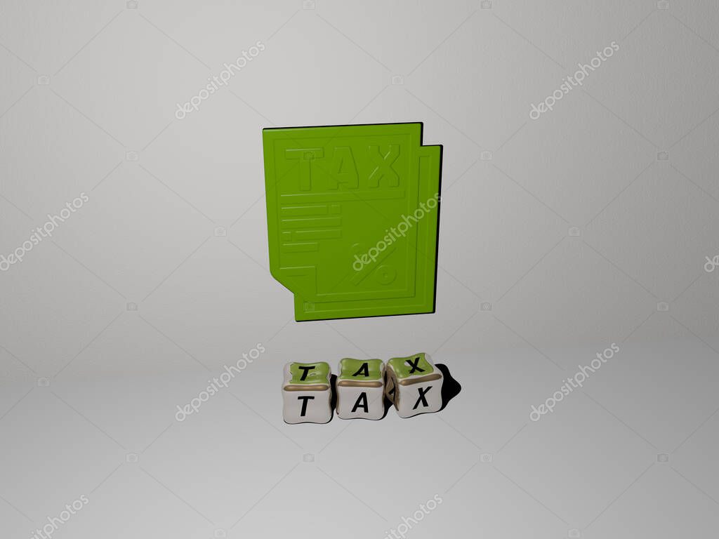 Ilustración 3D de gráficos TAX y texto realizado por letras de dados ...