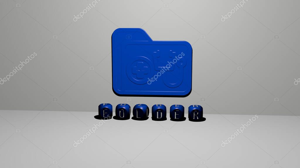 Representación 3D de FOLDER con icono en la pared y texto dispuesto por ...