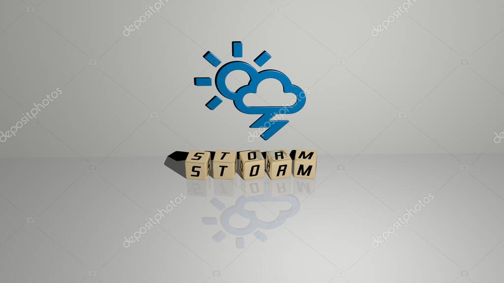 Imagen gráfica 3D de tormenta verticalmente junto con texto construido ...