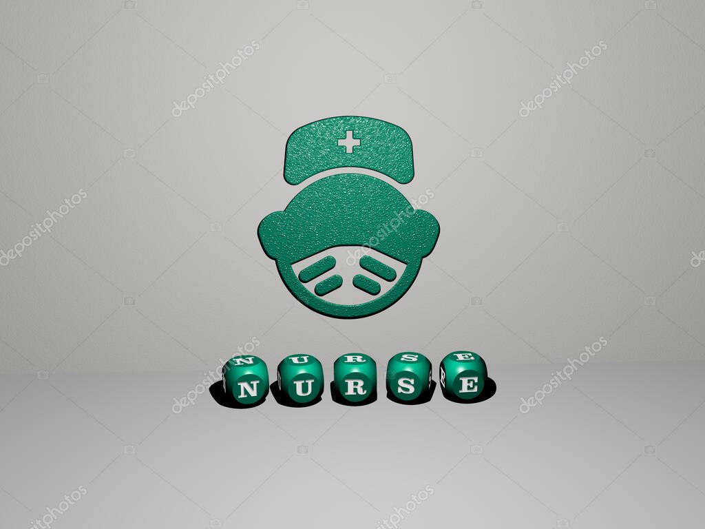 Representación 3D de la enfermera con icono en la pared y texto ...