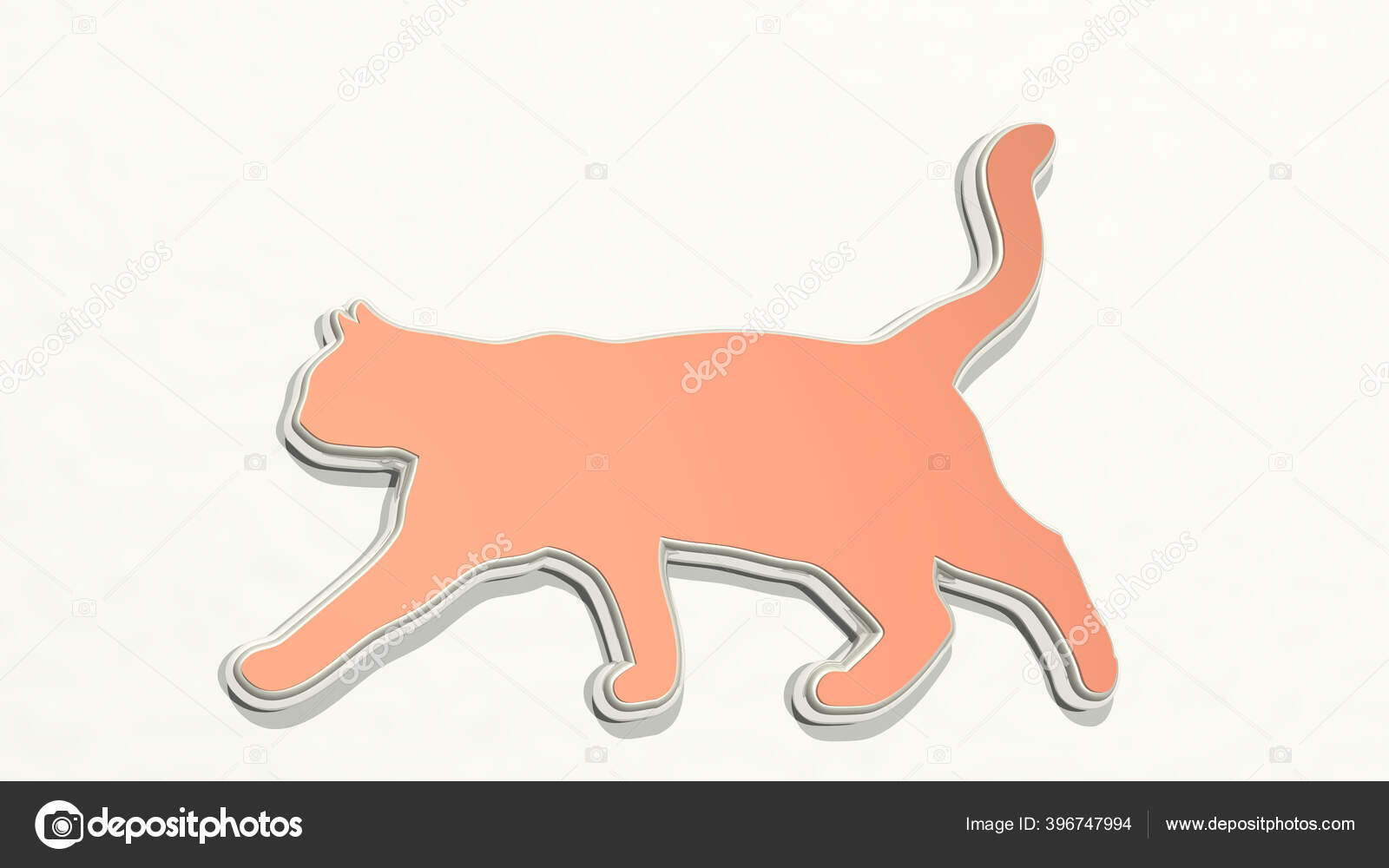 Cat Perspective Wall Thick Sculpture Made Metallic Materials Rendering ...