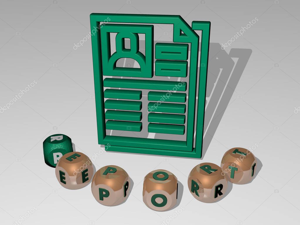 Representación 3D de REPORT con icono en la pared y texto dispuesto por ...