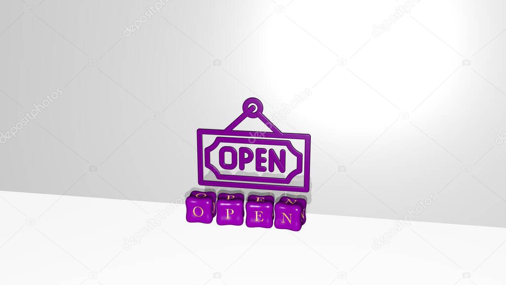 Representación 3D de OPEN con icono en la pared y texto arreglado por ...