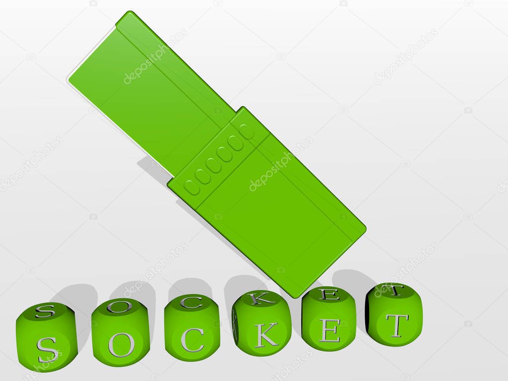 Ilustración 3D de gráficos de socket y texto realizado por letras de ...