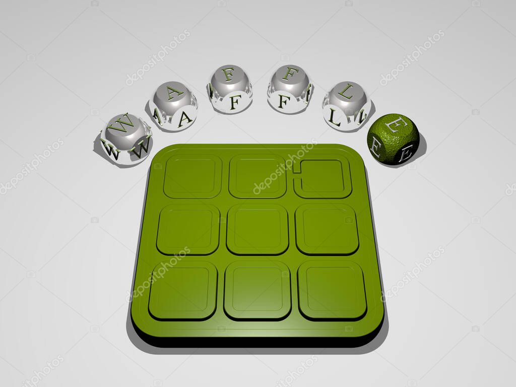 Ilustraci n 3D de gr ficos de gofres y texto alrededor del icono hecho por letras de dados met ...