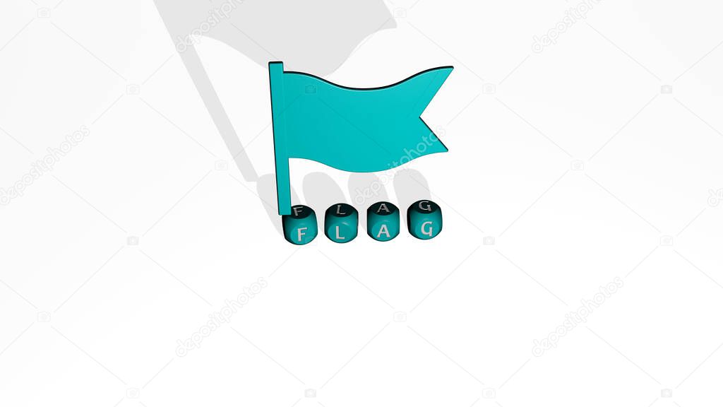Representación 3D de la bandera con icono en la pared y texto arreglado ...
