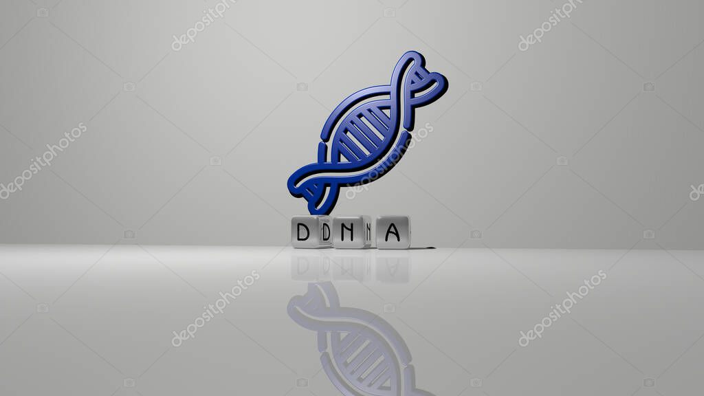 Imagen gráfica 3D de ADN verticalmente junto con texto construido por ...