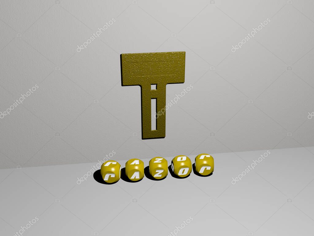 Ilustraci n 3D de gr ficos de navaja y texto realizado por letras de dados met licos para los ...