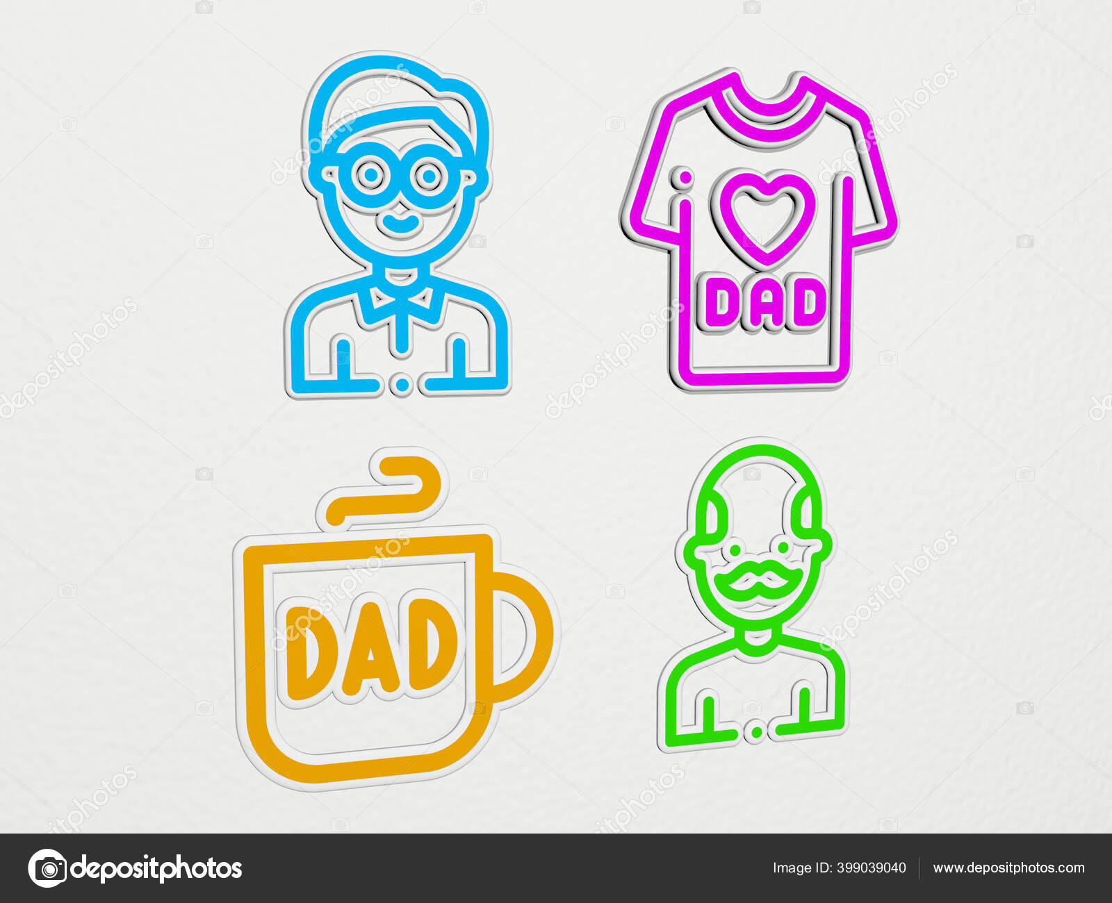 Dad Wall Illustration Metallic Sculpture White Background Mild Texture ...