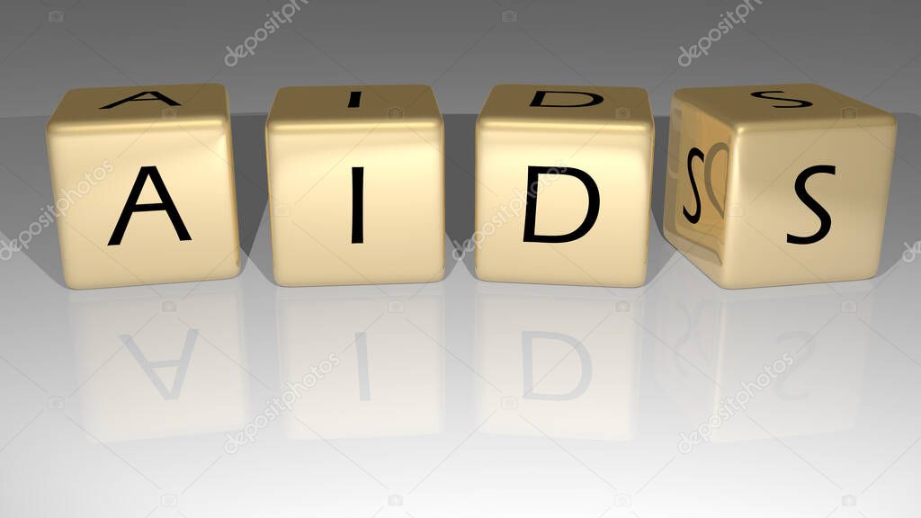 Sida texto de letras de dados cúbicos en el suelo y 3D icono en la ...