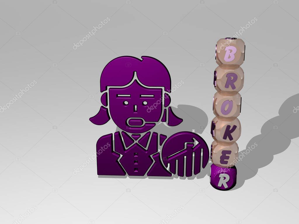 broker icono 3D junto al texto vertical de las letras individuales ...