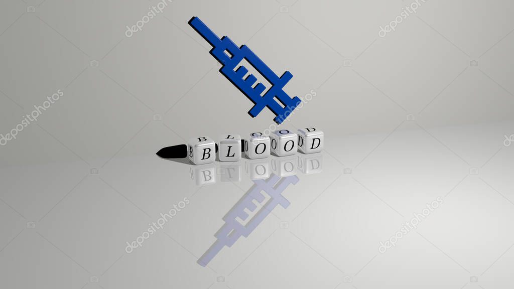 SANGRE texto de letras de dados c bicos en el suelo e icono 3D en la pared, ilustraci n 3D para ...