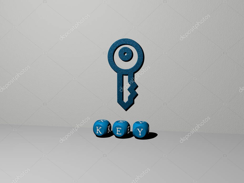 Representación 3D de KEY con icono en la pared y texto arreglado por ...