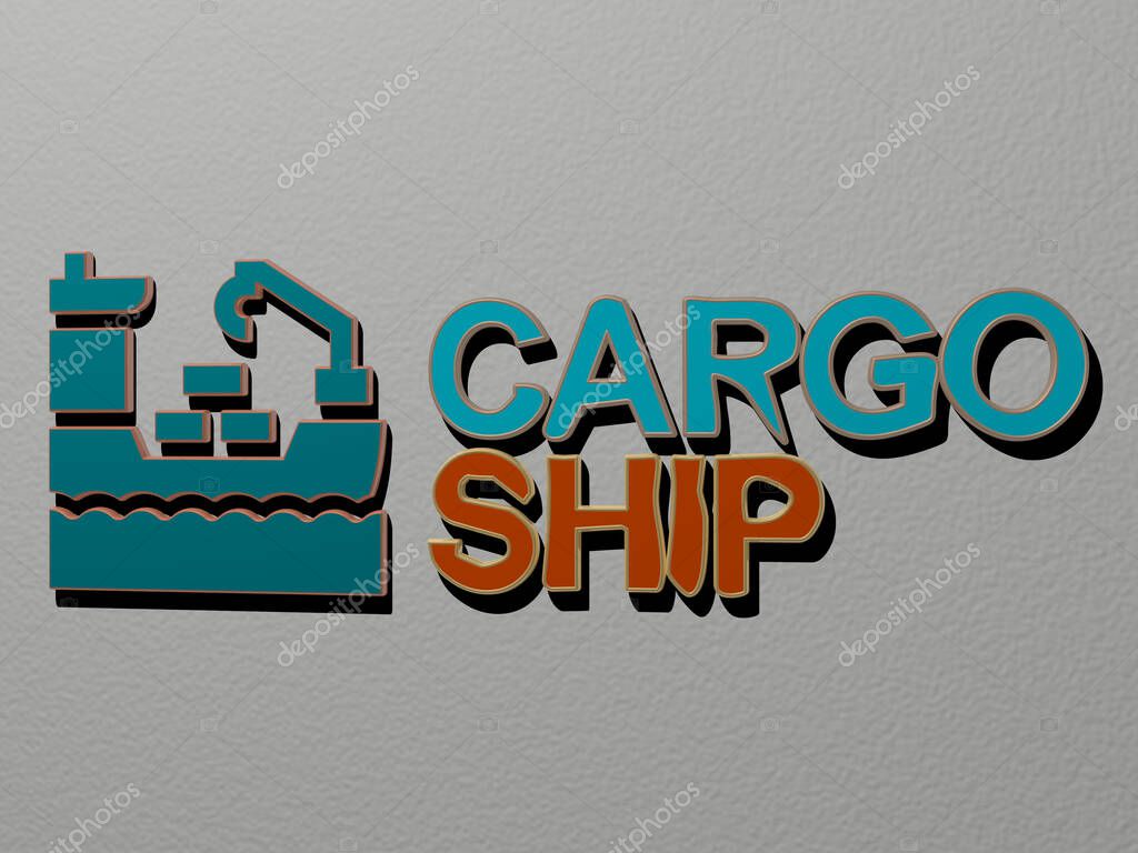 Ilustración 3D de gráficos CARGO SHIP y texto realizado por letras de ...
