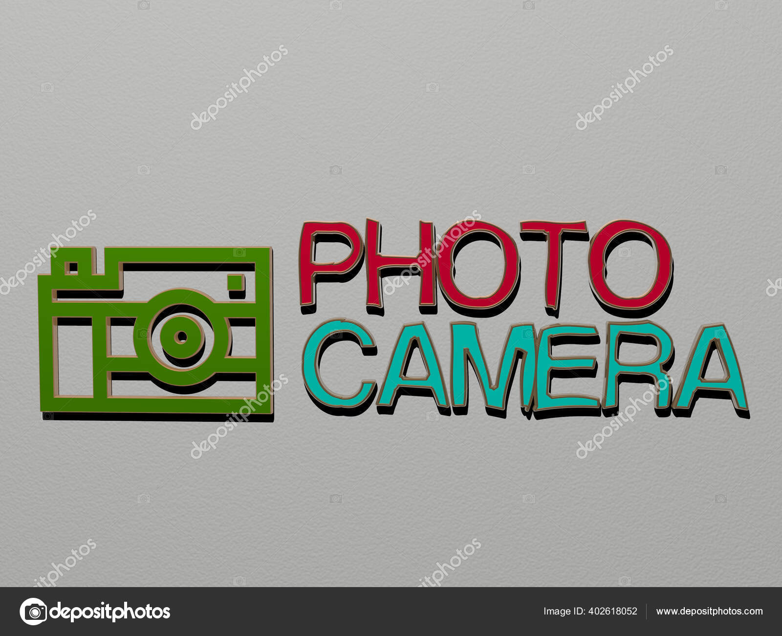 Graphical Image Photo Camera Vertically Text Built Metallic Cubic ...