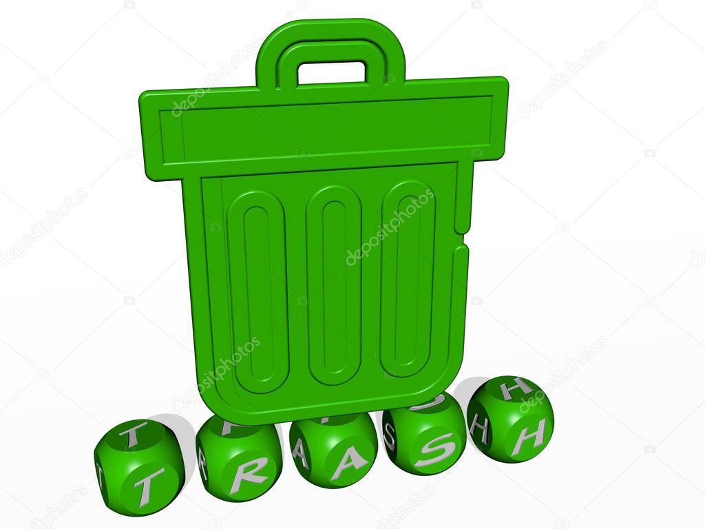 letras cúbicas de basura con icono 3D en la parte superior, ilustración ...
