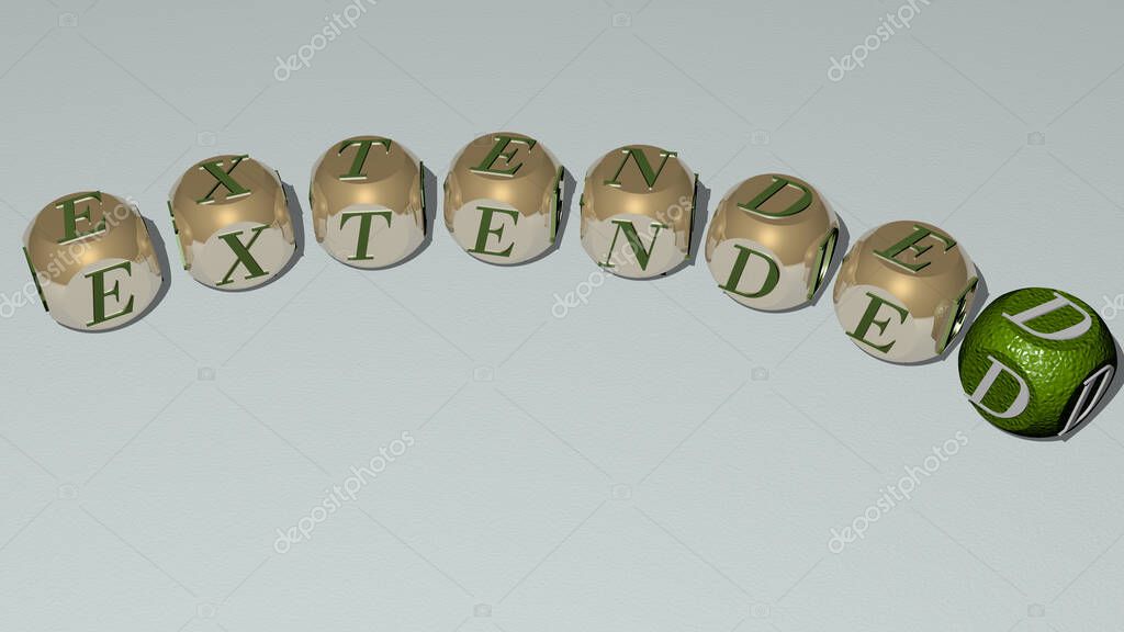 texto curvo extendido de letras de dados cúbicos, ilustración 3D para ...