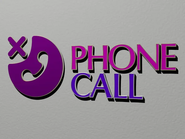 3D illustration of PHONE CALL graphics and text made by metallic dice ...