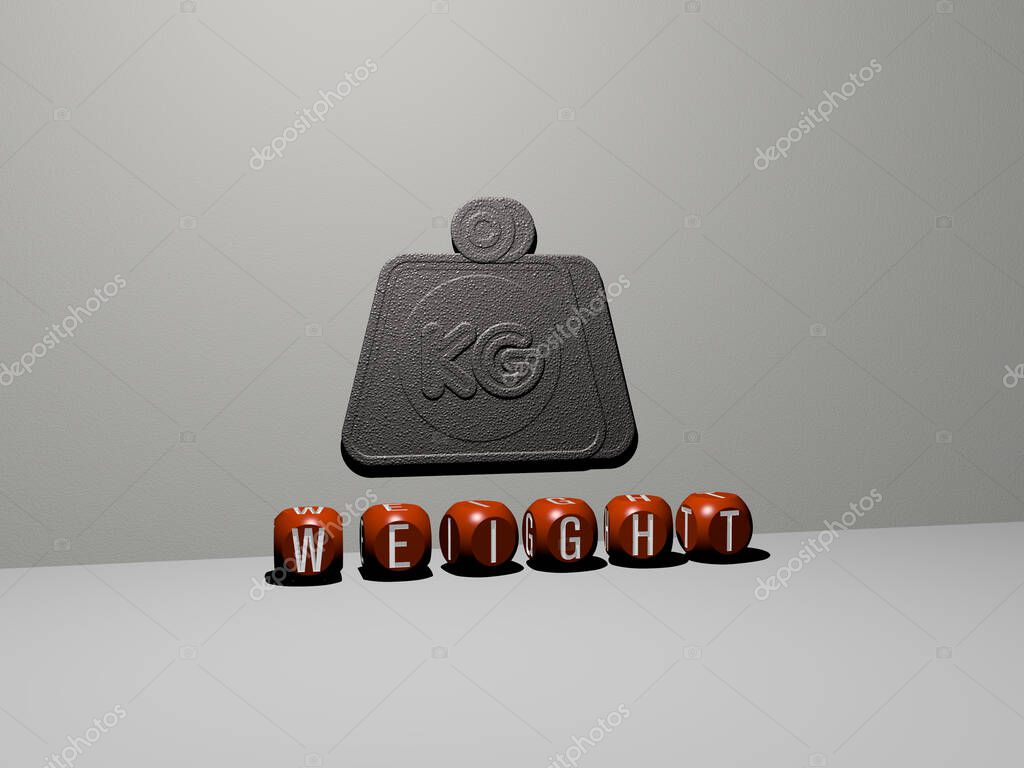 Representación 3D de PESO con icono en la pared y texto dispuesto por ...