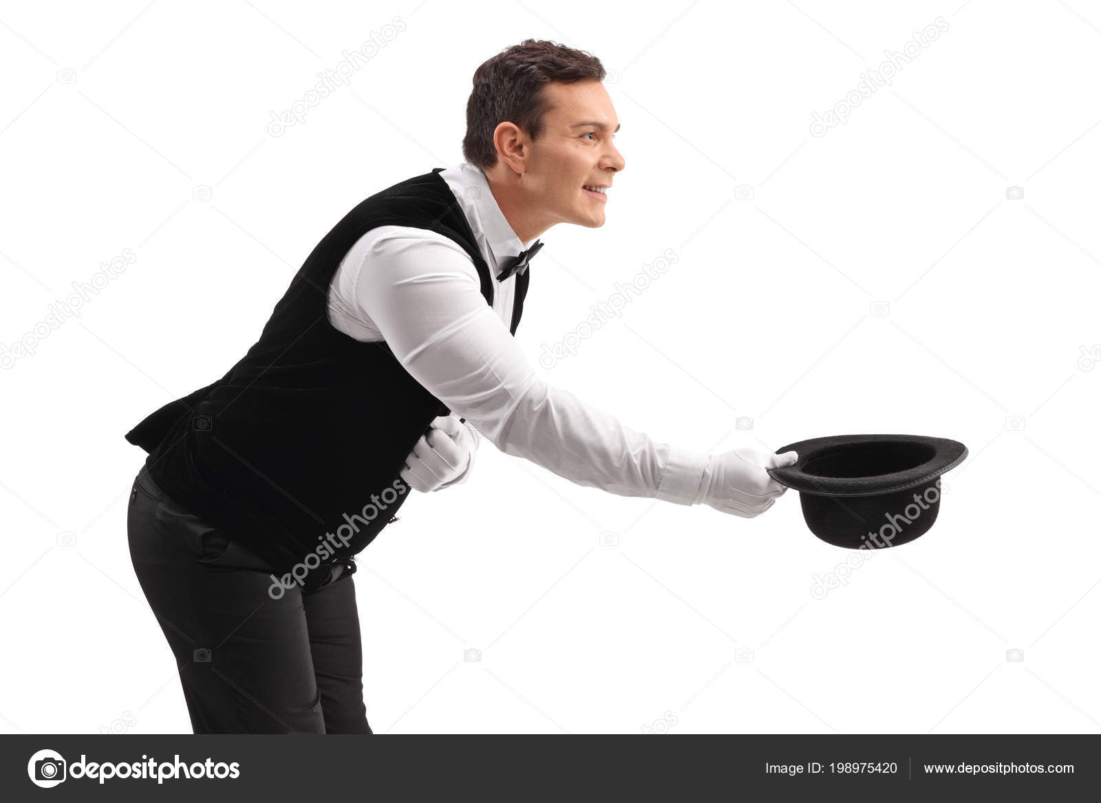 Waiter Bowing Taking His Hat Isolated White Background Stock Photo by ...