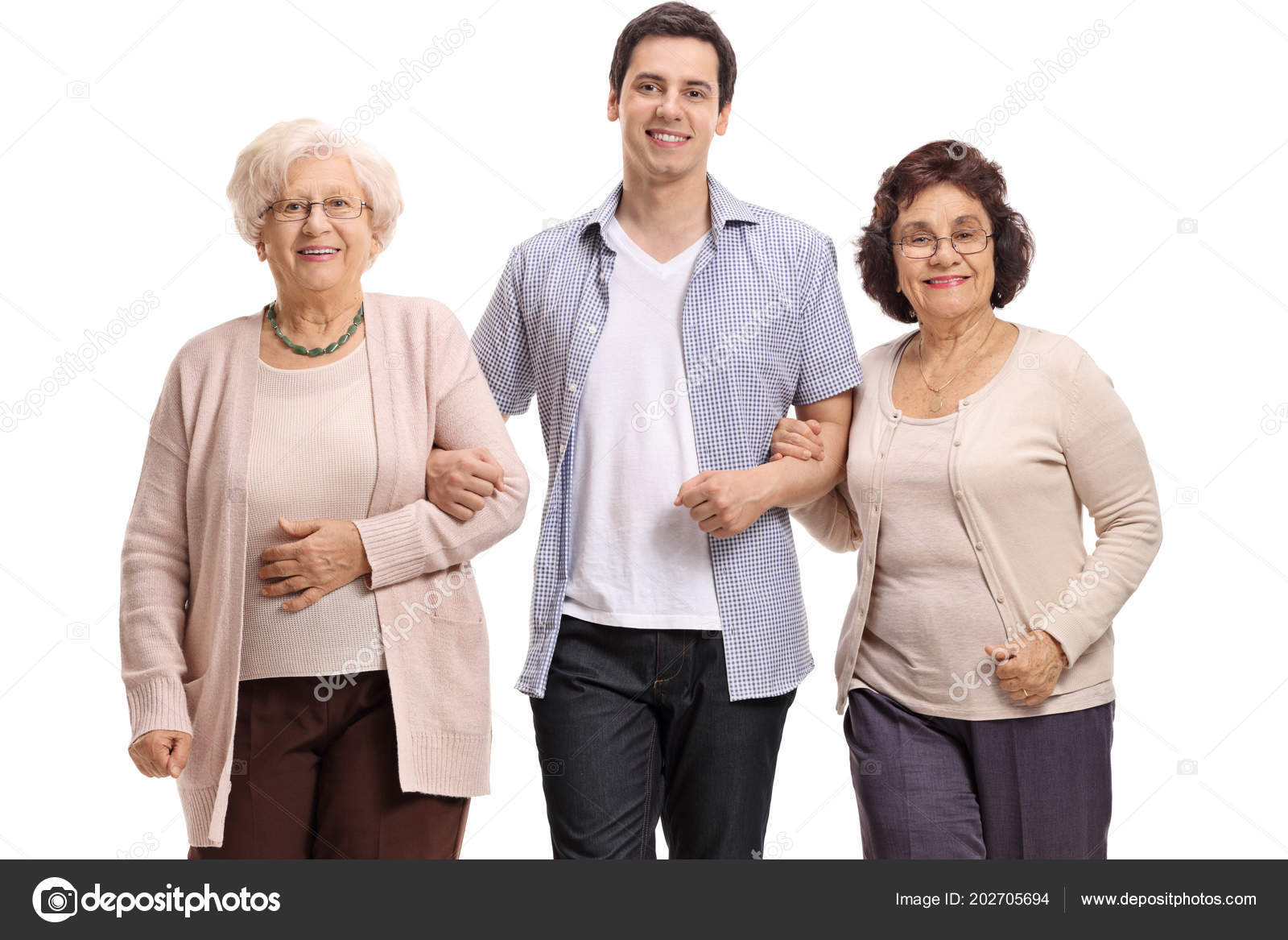 Two Elderly Women Young Man Isolated White Background — Stock Photo ...