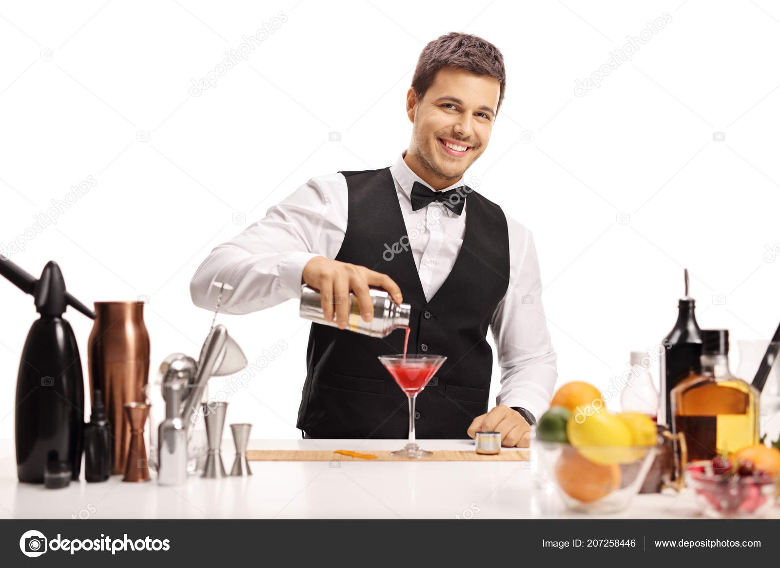 Bartender Pouring His Signature Cocktail Glass Isolated White ...