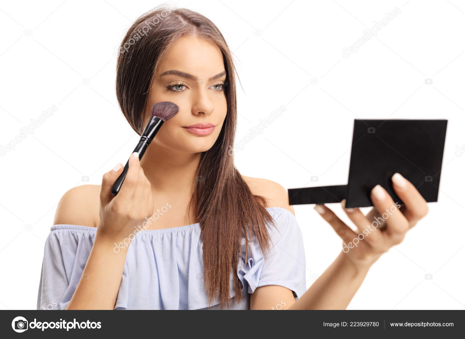 Young Woman Applying Make Isolated White Background — Stock Photo ...