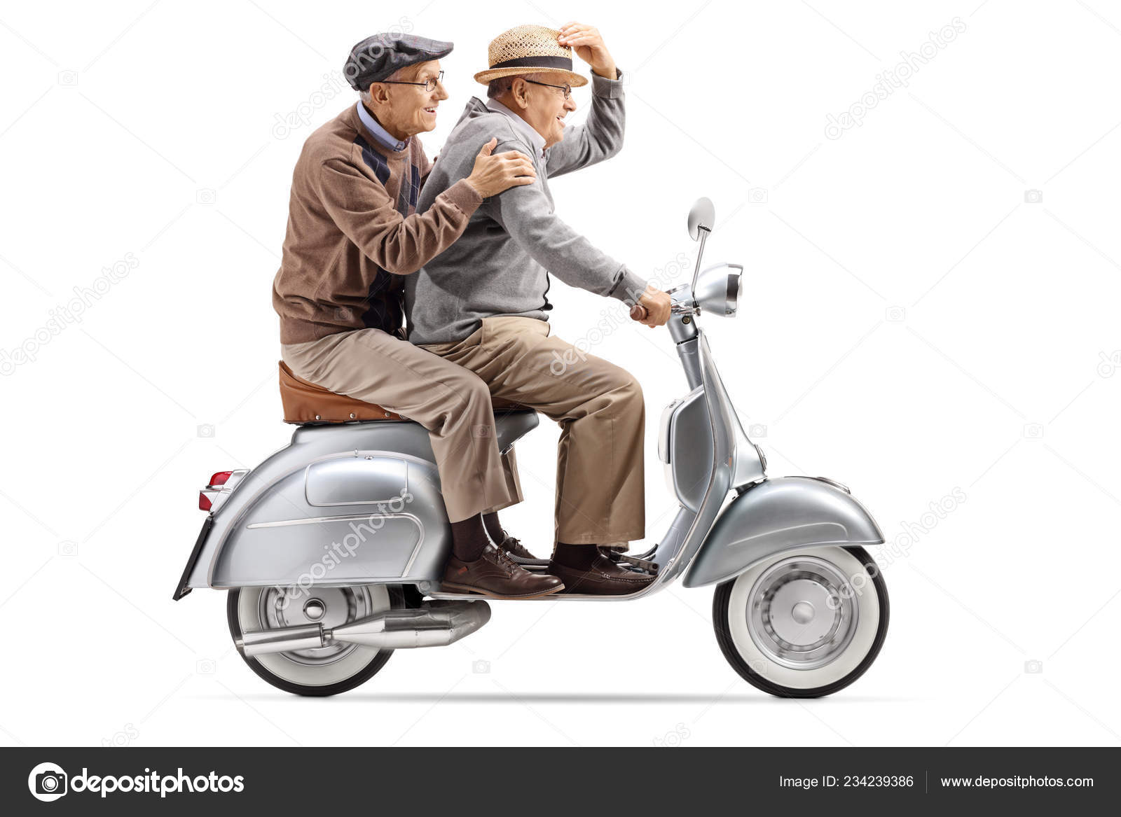 Full Length Shot Two Senior Men Riding Vintage Scooter Fast — Stock ...