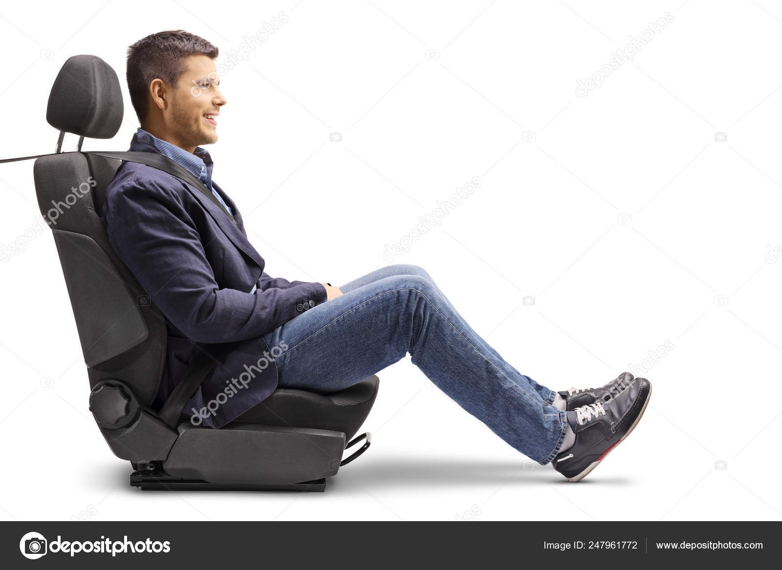 Full Length Profile Shot Young Man Car Seat Fastened Seatbelt — Stock ...