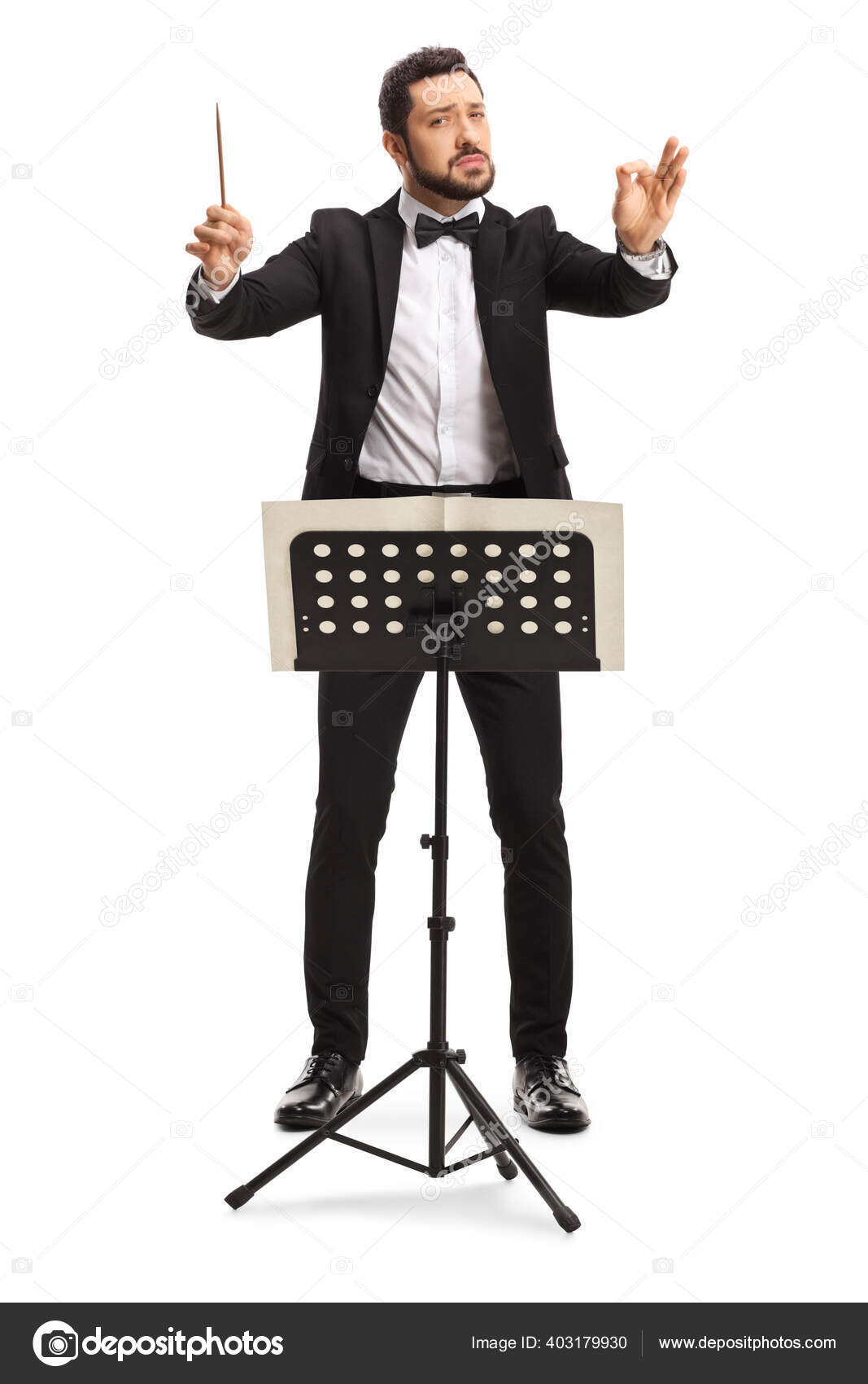 Young Male Conductor Directing Performance Isolated White Background ...