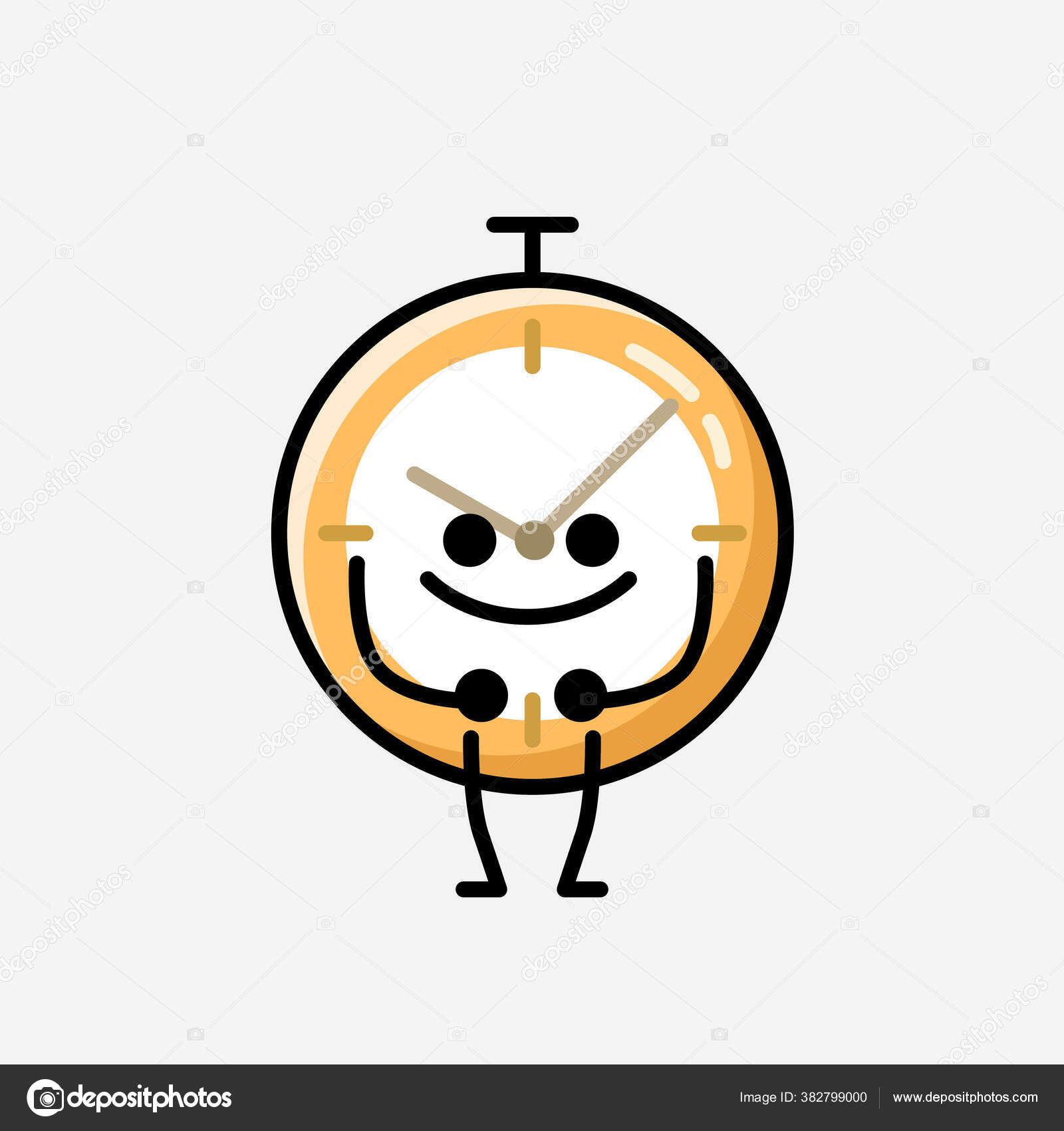 Illustration Cute Clock Mascot Vector Character Flat Design Style ...