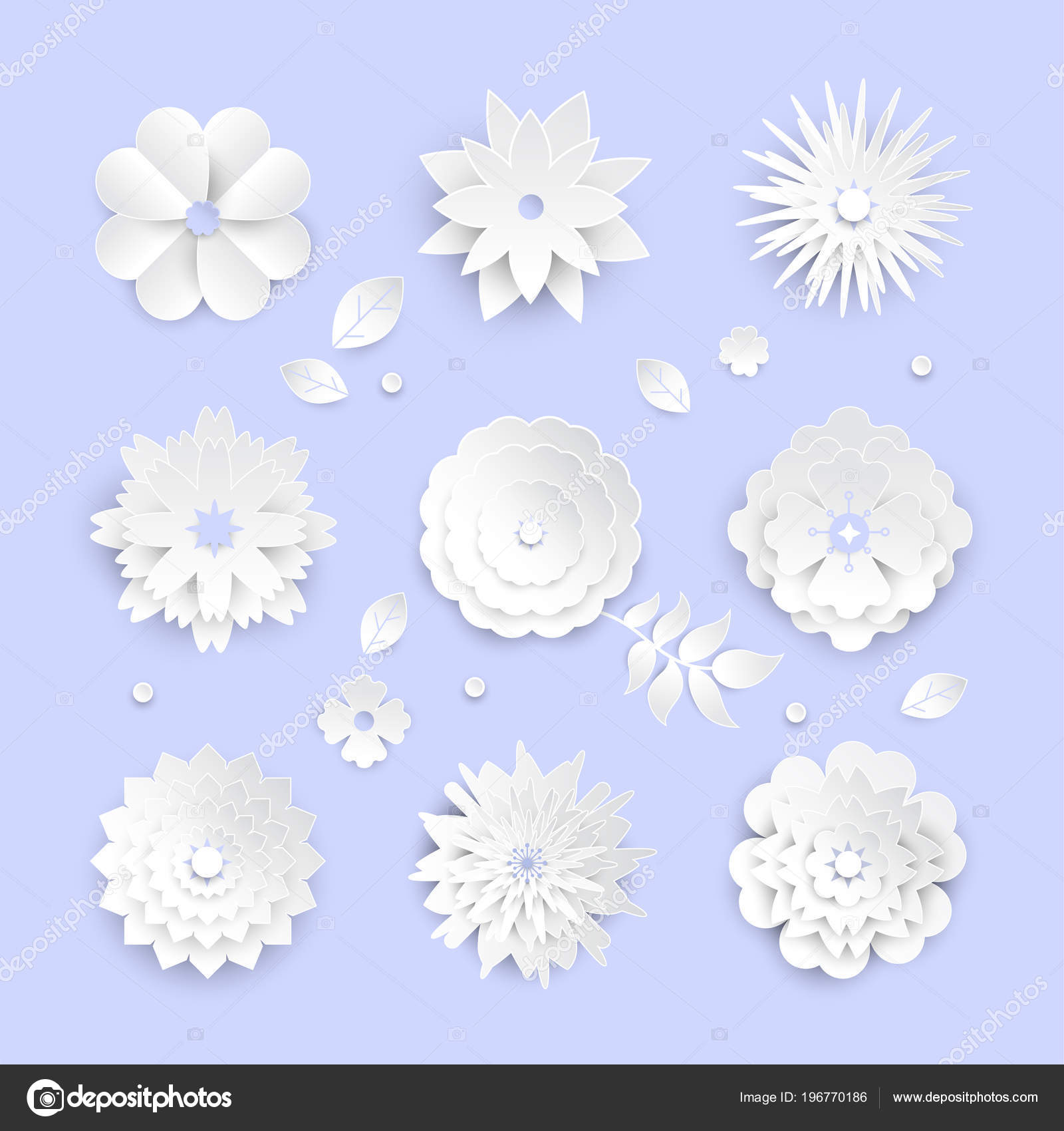 White paper cut flowers - set of modern vector colorful objects Stock ...