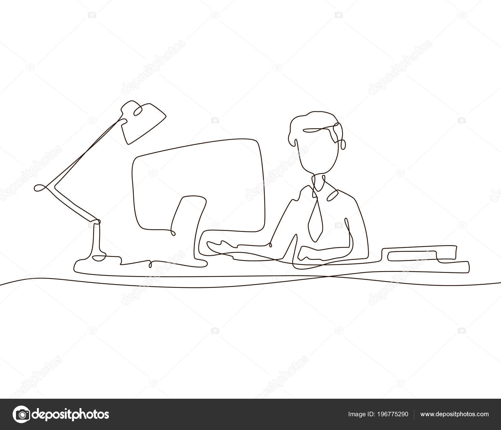 Boy at the computer - one line design style illustration Stock Vector ...