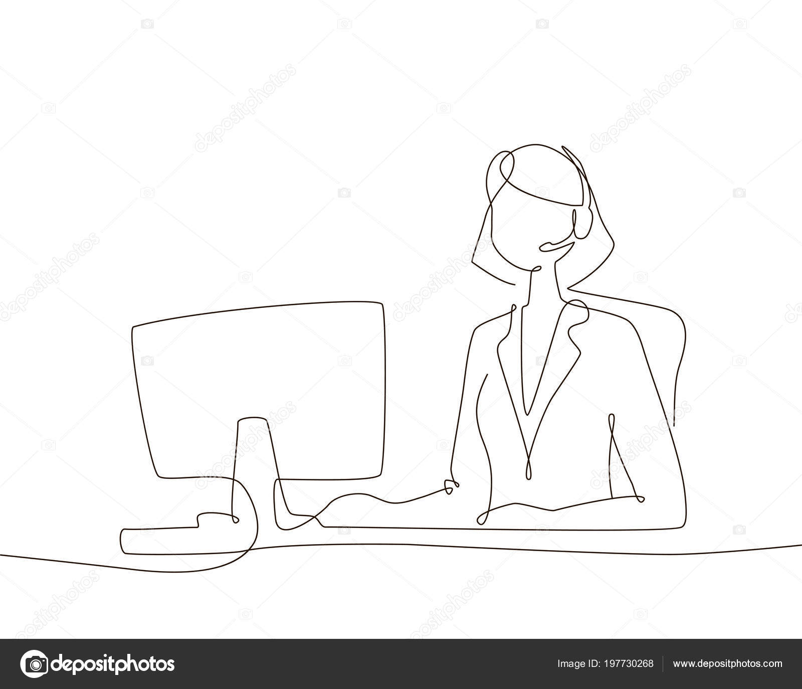 Office worker - one line design style illustration Stock Vector Image ...