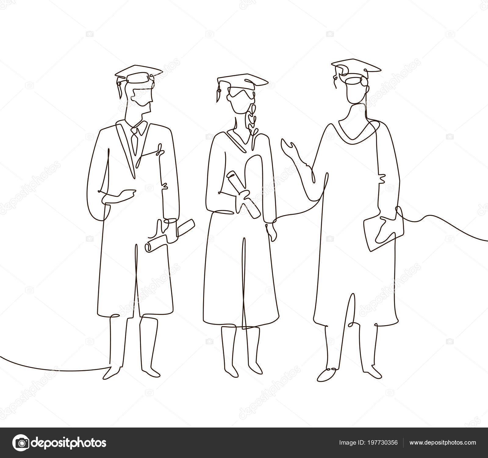 Graduating students - one line design style illustration Stock Vector ...