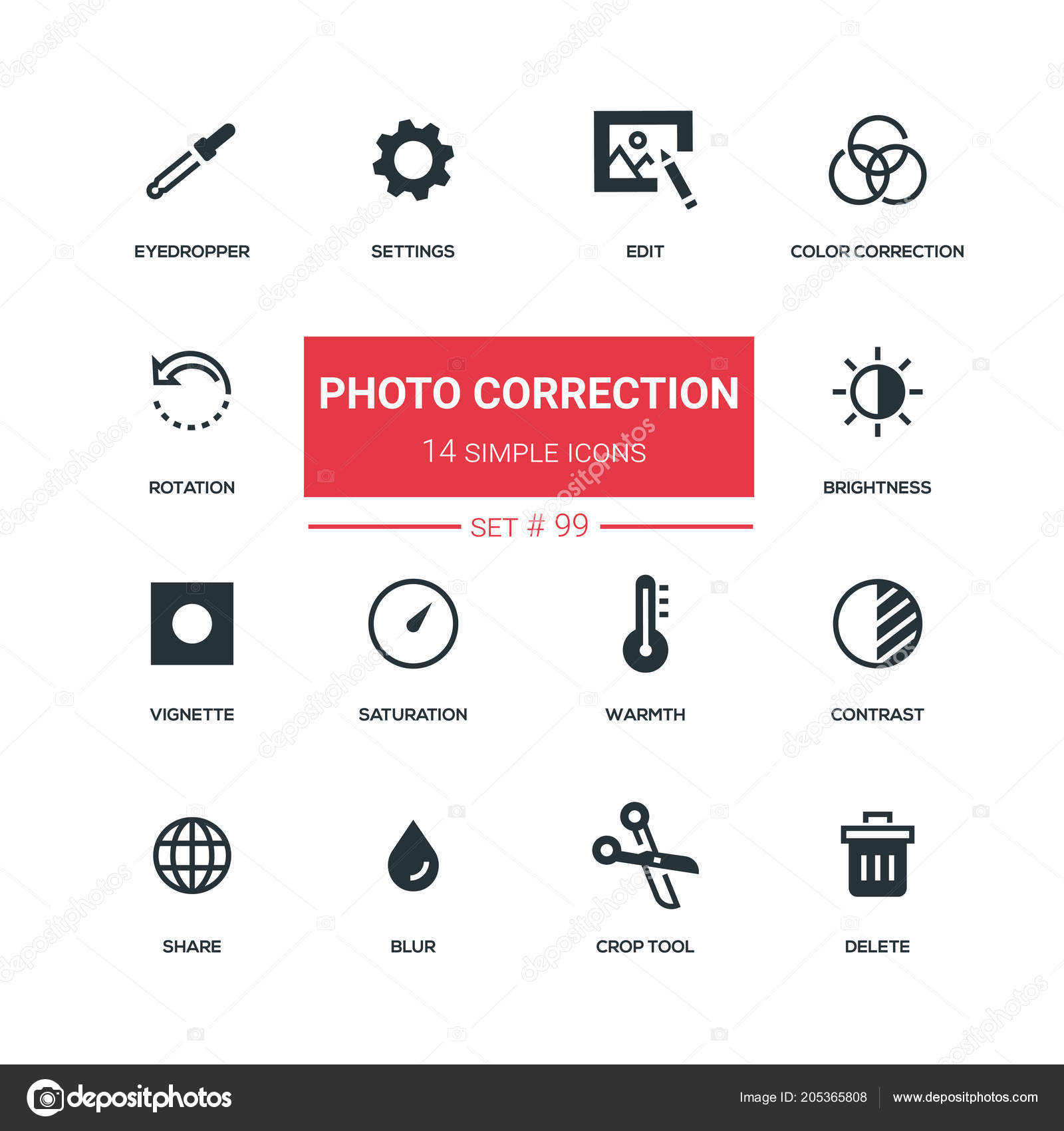 Photo correction - flat design style icons set Stock Vector Image by ...