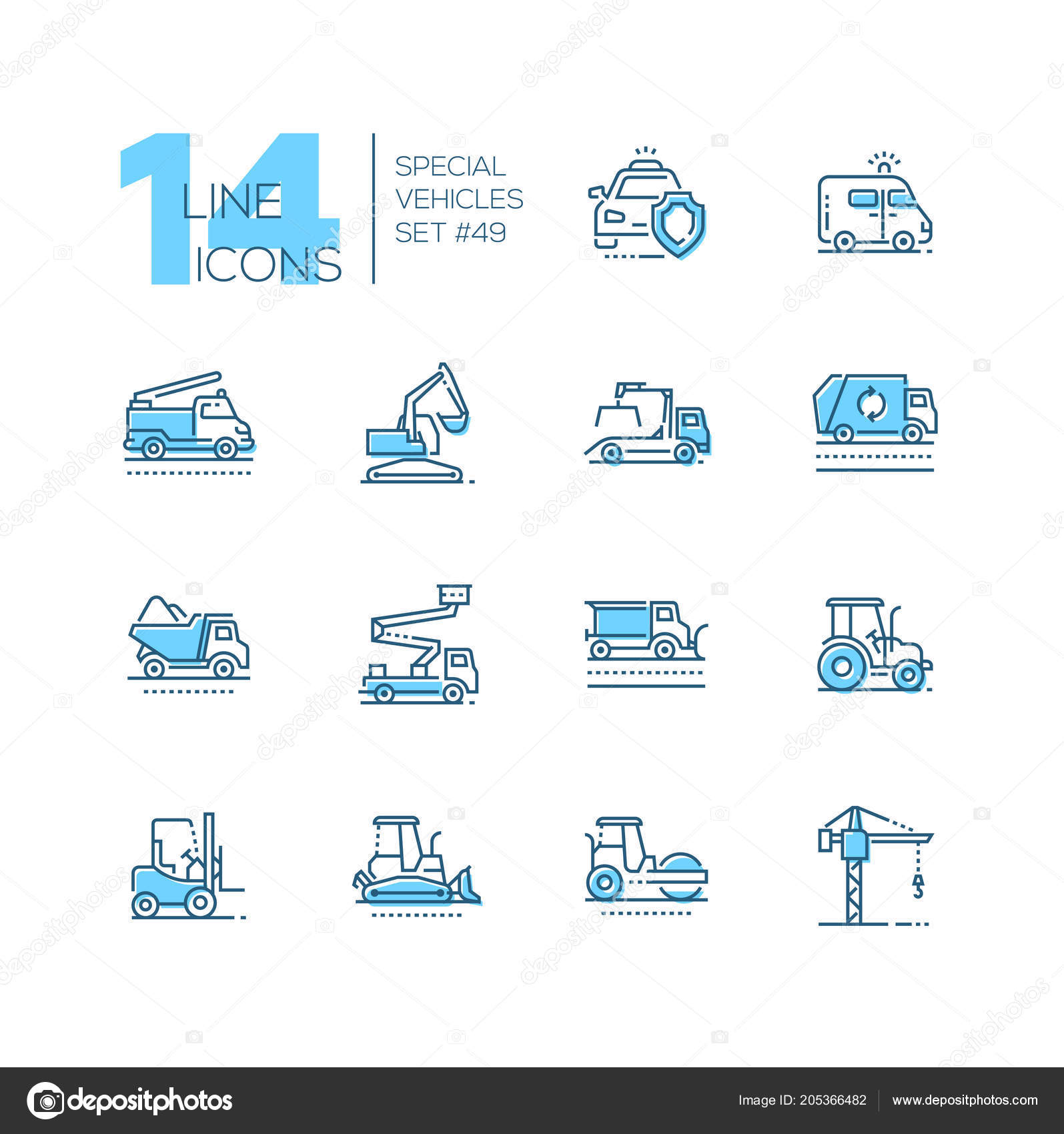 Special vehicles - line design blue icons set Stock Vector Image by ...
