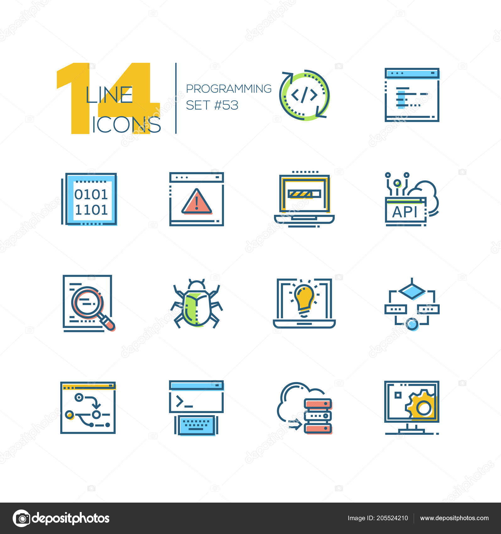 Programming - colorful thin line design icons set Stock Vector by ...
