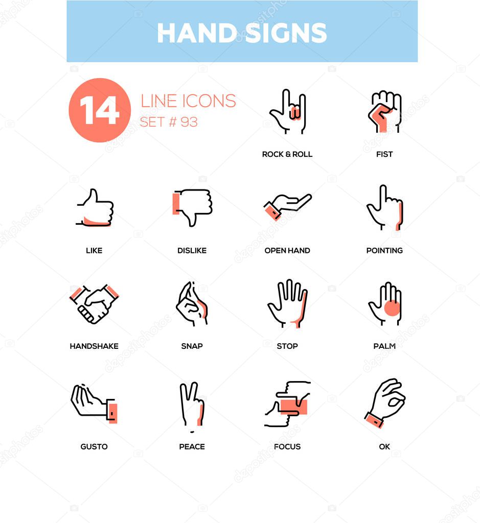 Signos de mano - conjunto de iconos de diseño de línea moderna 2022