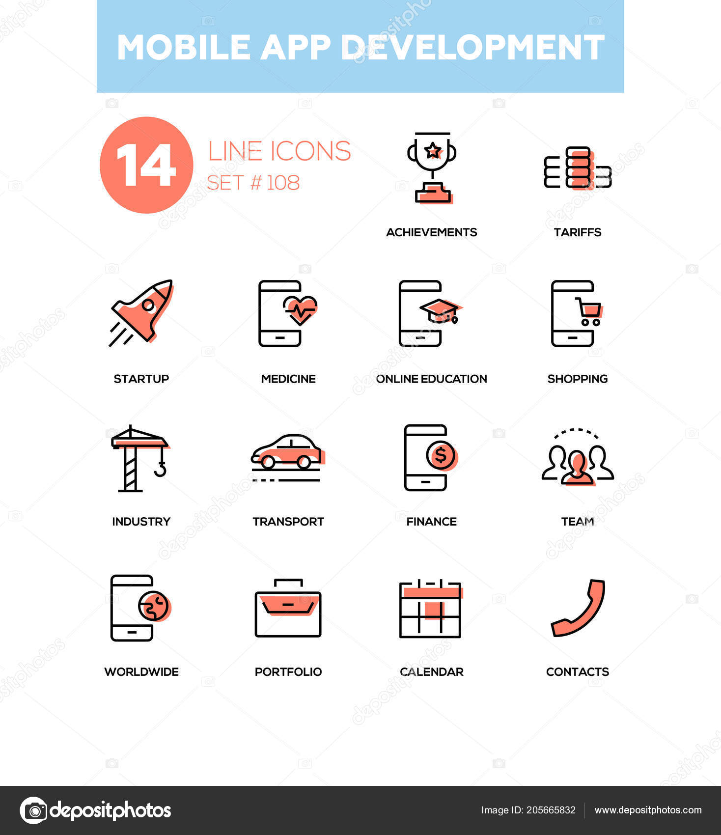 Mobile app development - modern line design icons set — Stock Vector ...