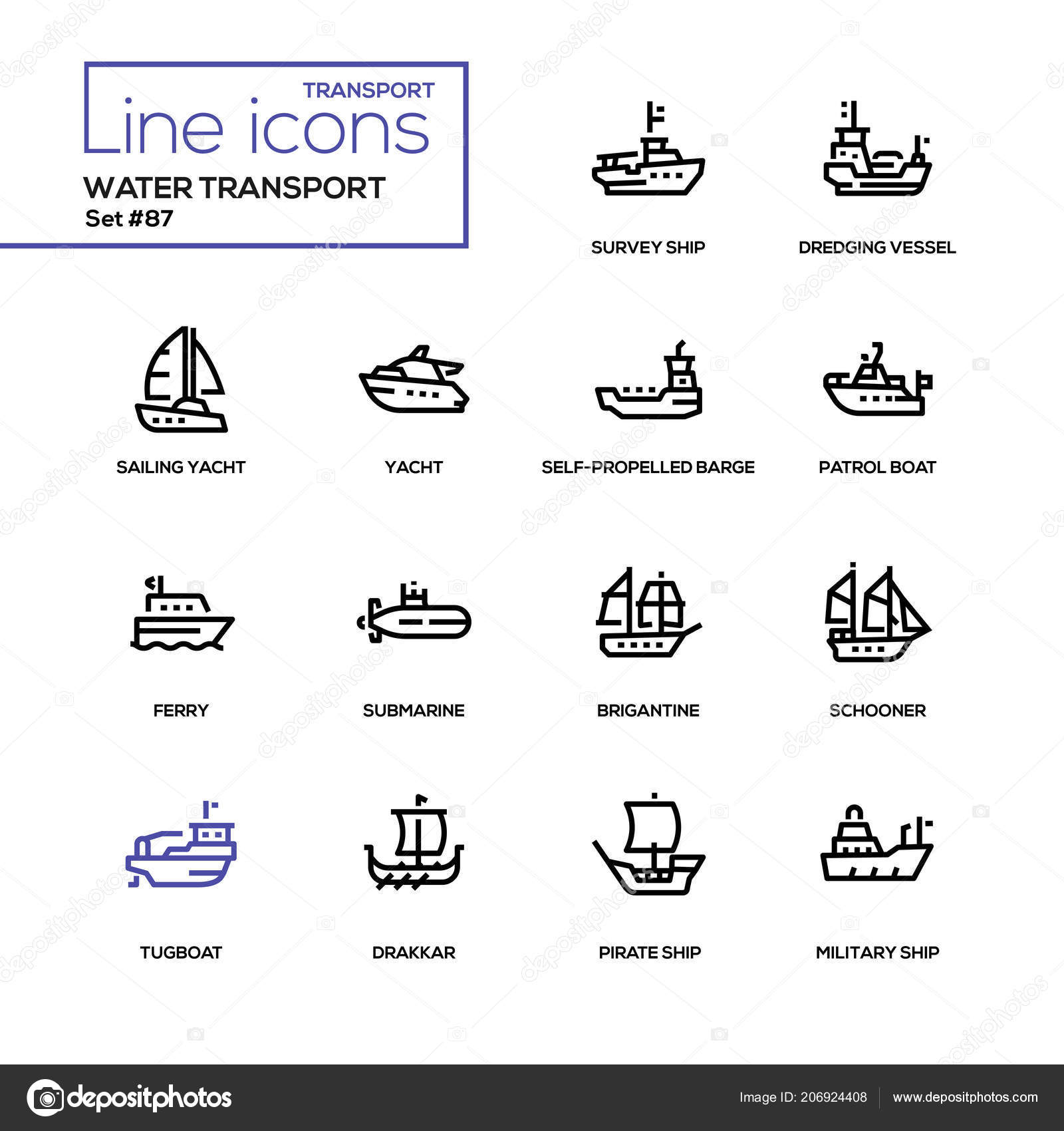 Water transport - line design icons set Stock Vector Image by ©Boyko ...