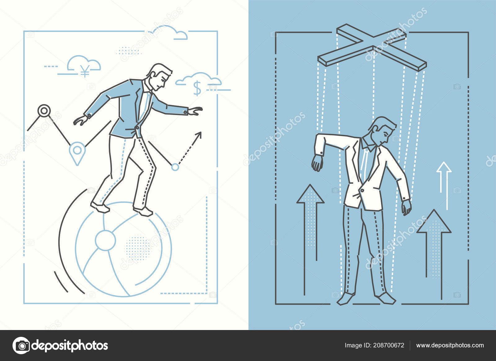Business stability - set of line design style illustrations Stock ...