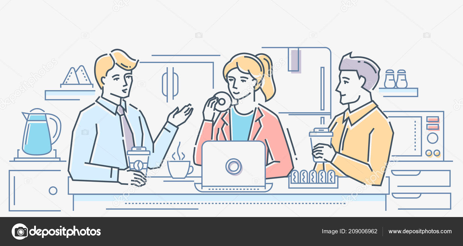 Coffee break - colorful line design style illustration Stock Vector ...