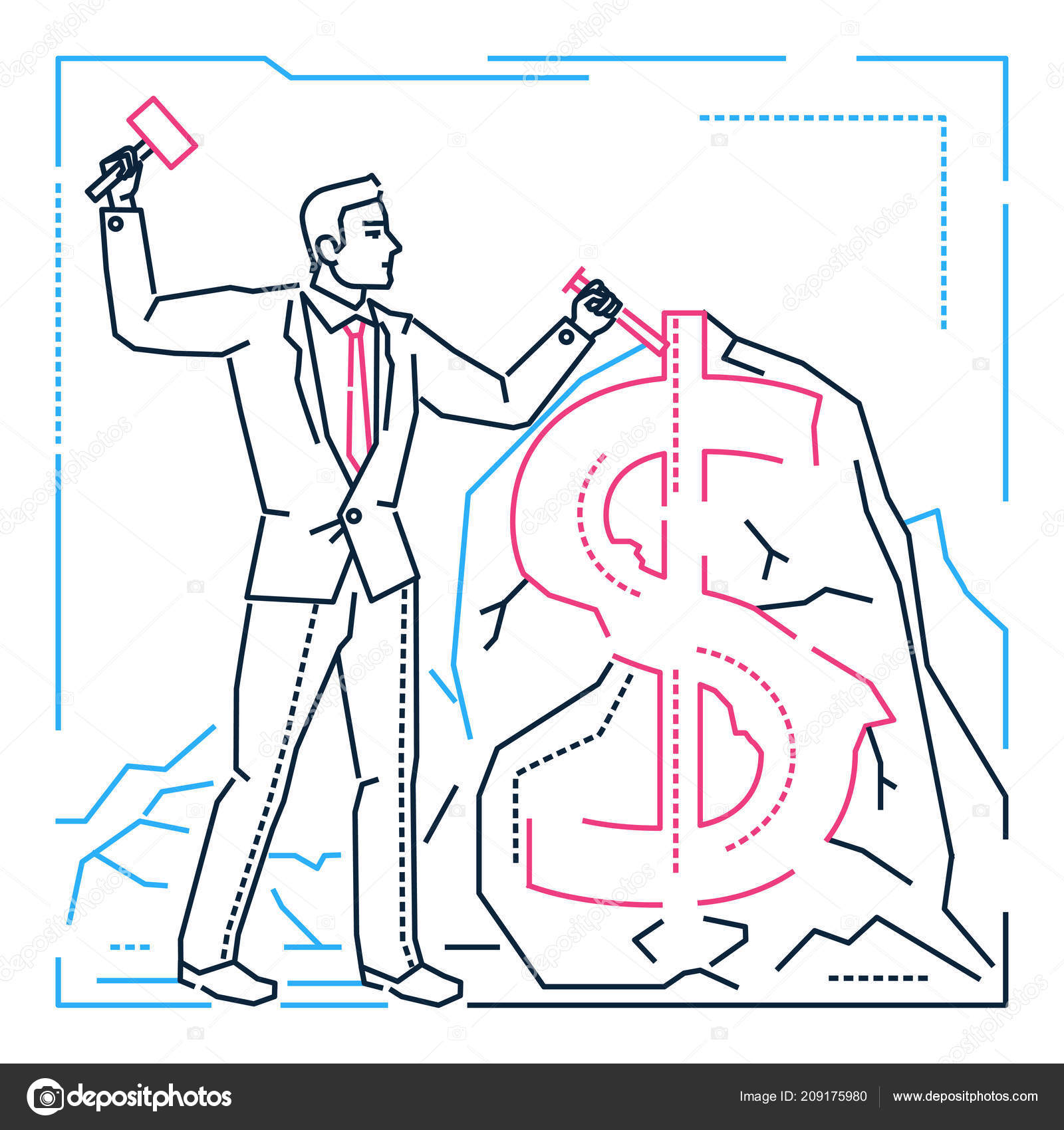Businessman making money - line design style illustration Stock Vector ...