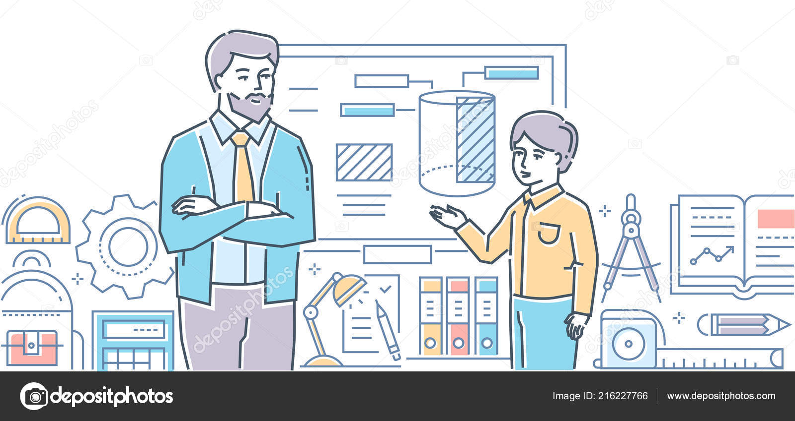 Drawing lesson - colorful line design style illustration Stock Vector ...