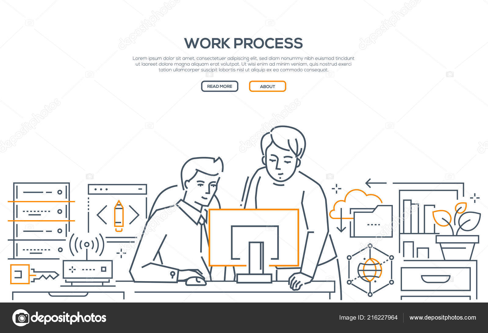 Work process - modern line design style banner Stock Vector Image by ...