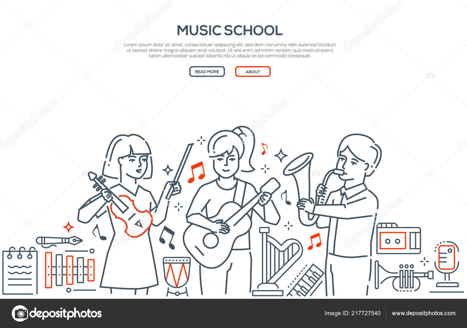 Music school - modern line design style vector banner Stock Vector ...